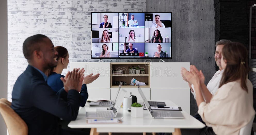 Virtual Webinar Conference Screen Diverse Group Stock Photo - Image of management, diverse ...
