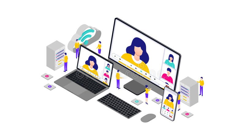 Virtual Webinar with Integrated Solutions Isometric 3d Vector ...