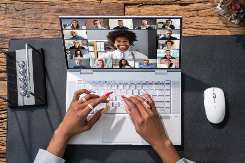 Virtual Webinar Video Conferencing on Laptop Stock Photo - Image of ...