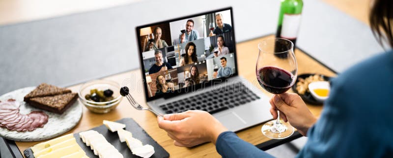 Virtual Wine Tasting Dinner Event Online Stock Image - Image of eating ...