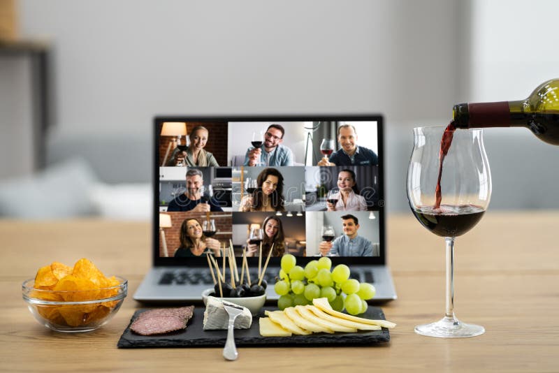 Virtual Wine Tasting Dinner Event Online Stock Image - Image of dining ...