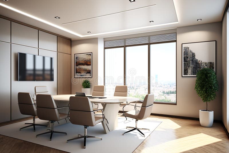 Virtual Workspace 3D Rendering of a Professional Business Meeting Room ...