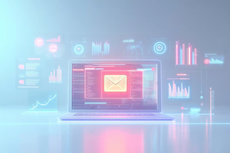 Virtual Workspace Showcasing Email Notifications and Data Analytics in ...