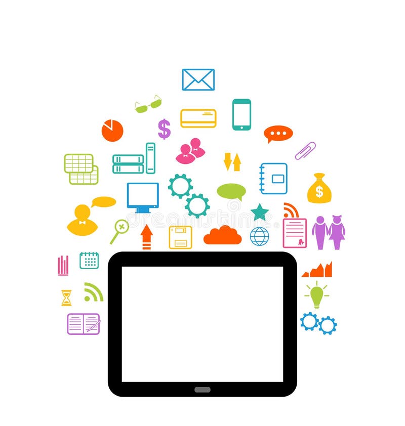 Virtual World with Tablet Computer, Set Infographi Stock Vector ...