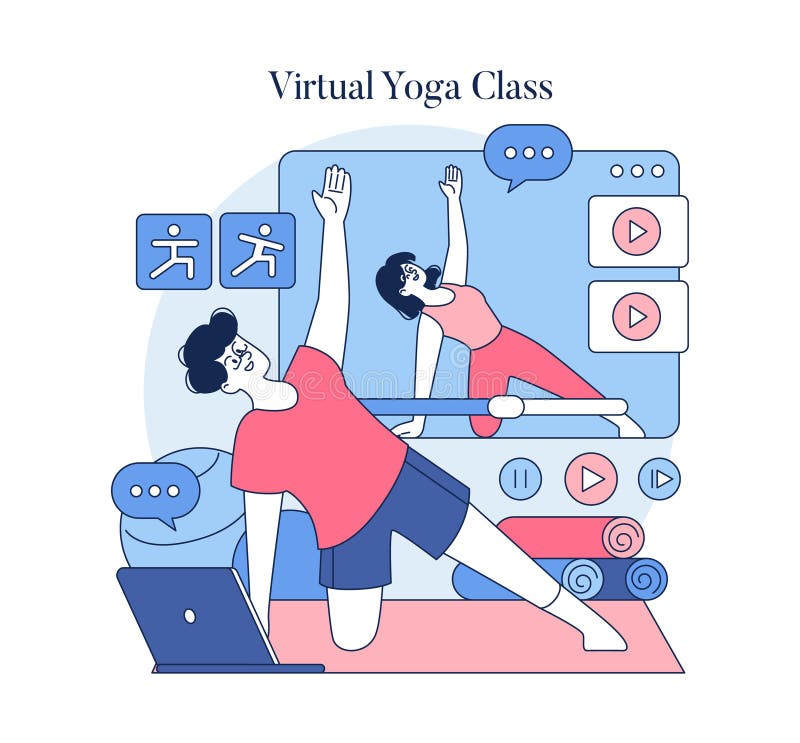 Virtual Yoga Class with Interactive Stock Illustration - Illustration ...