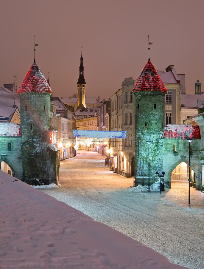 Old Town of Tallinn at Night, Estonia Stock Image - Image of city ...