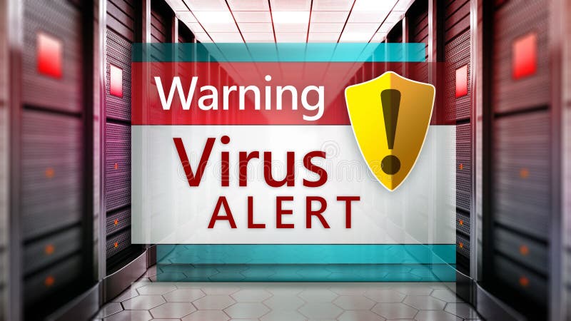 Virus Alert Message Pop Up Window among Network Servers in a Row. 3D ...