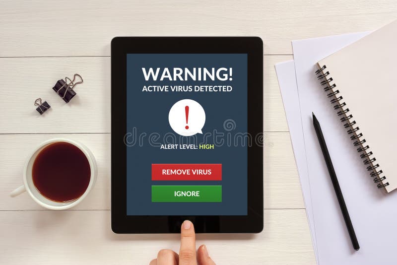 Virus Alert on Digital Tablet Stock Image - Image of crime, software ...
