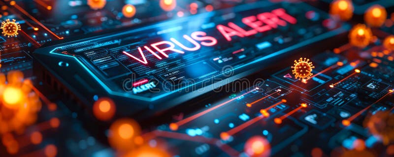 Virus Alert Warning on a Digital Screen with Global Network Connections ...