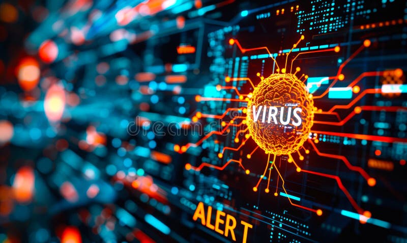 Virus Alert Warning on a Digital Screen with Global Network Connections ...