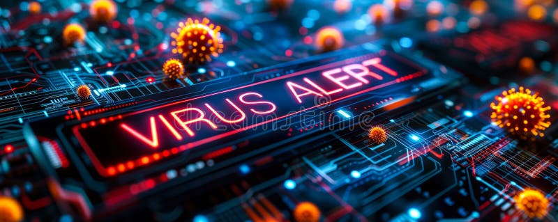 Virus Alert Warning on a Digital Screen with Global Network Connections ...