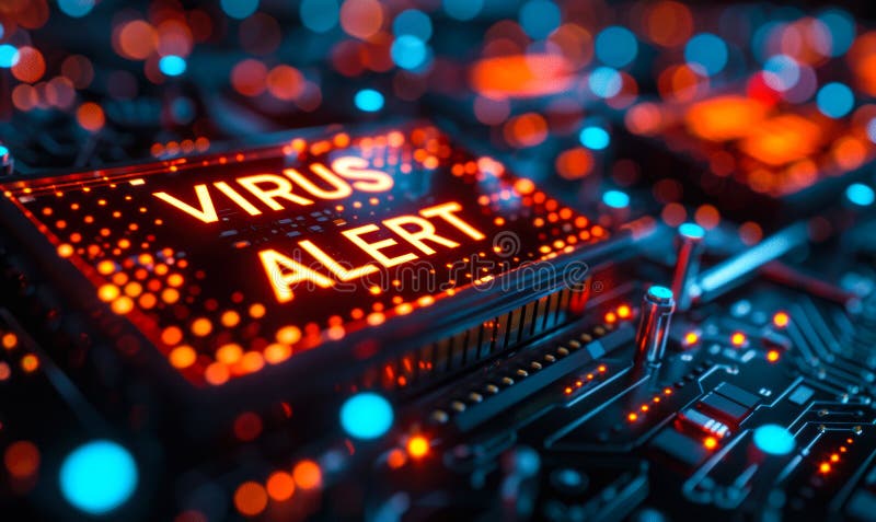 Virus Alert Warning on a Digital Screen with Global Network Connections ...