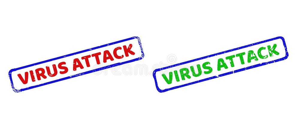 VIRUS ATTACK Bicolor Rough Rectangular Seals with Distress Surfaces Stock Illustration ...
