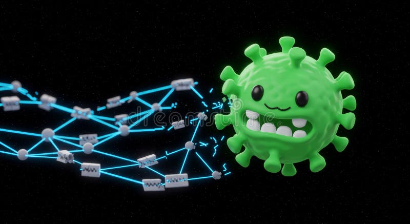 Virus Attacking Network a Cute Cartoon Virus Happily Destroys a Network ...