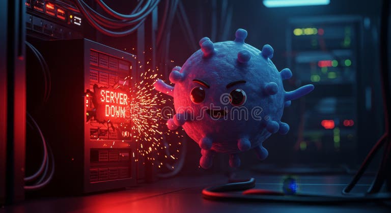 Virus Attacks Server a Cute Cartoon Virus Punches a Server Causing a ...