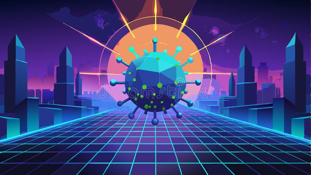 Virus on Background Futuristic Protective Shield, Low Poly Digital ...