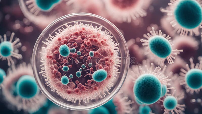 Virus and Bacteria Cells Under Microscope, Macro Close-up Image in a ...