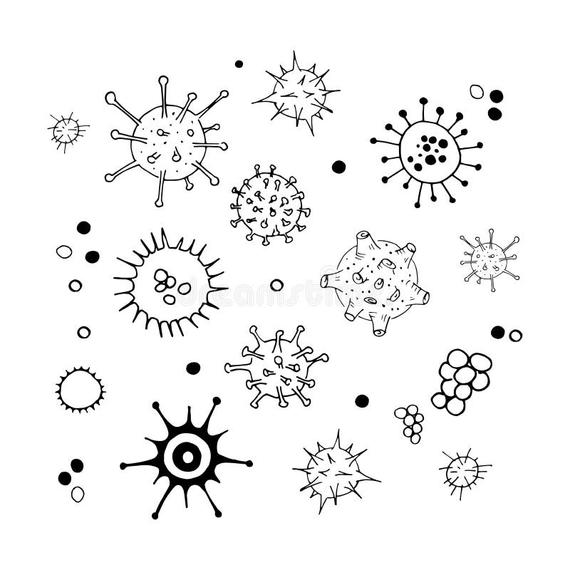 Virus and Bacteria Doodle Set. Collection of Simple Hand Drawn ...
