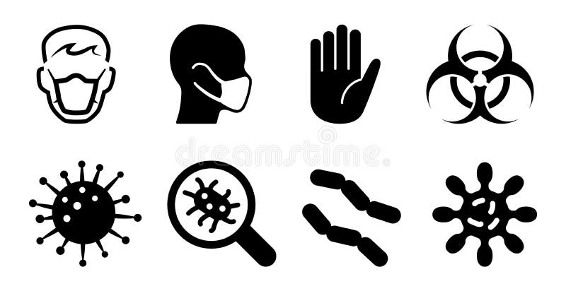 Virus Bacteria and Germ Icons Quarantine Warning and Biohazard Symbols ...