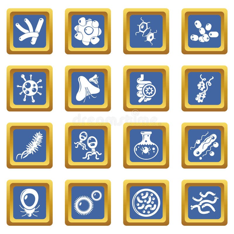 Virus Bacteria Icons Set Blue Square Vector Stock Vector - Illustration ...
