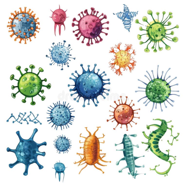 Virus and Bacteria Icons Set. Cartoon Set of Virus and Bacteria Vector ...