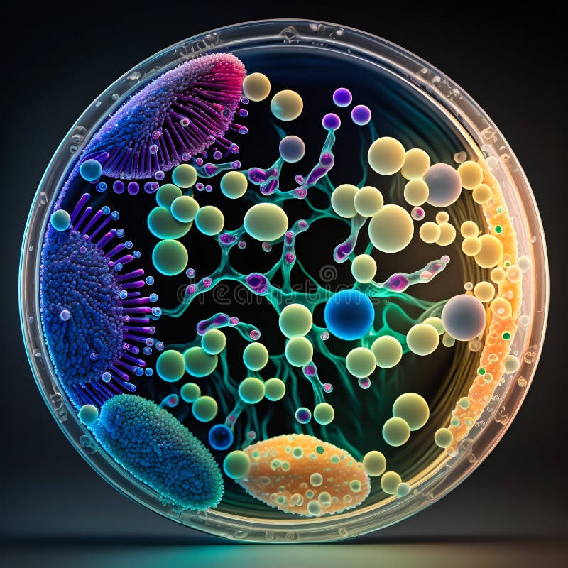 Virus and Bacteria Macro in Petri Dish. Generative AI Stock ...