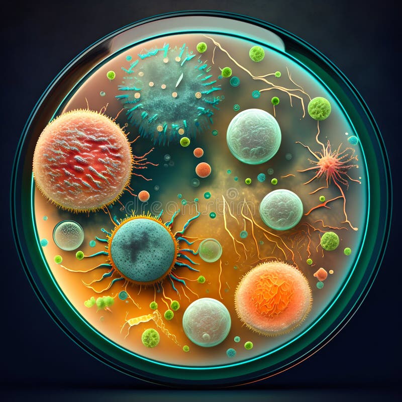 Virus and Bacteria Macro in Petri Dish. Generative AI Stock ...