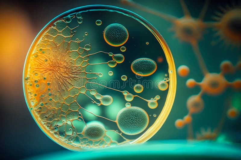 Virus and Bacteria Macro in Petri Dish. Generative AI Stock ...