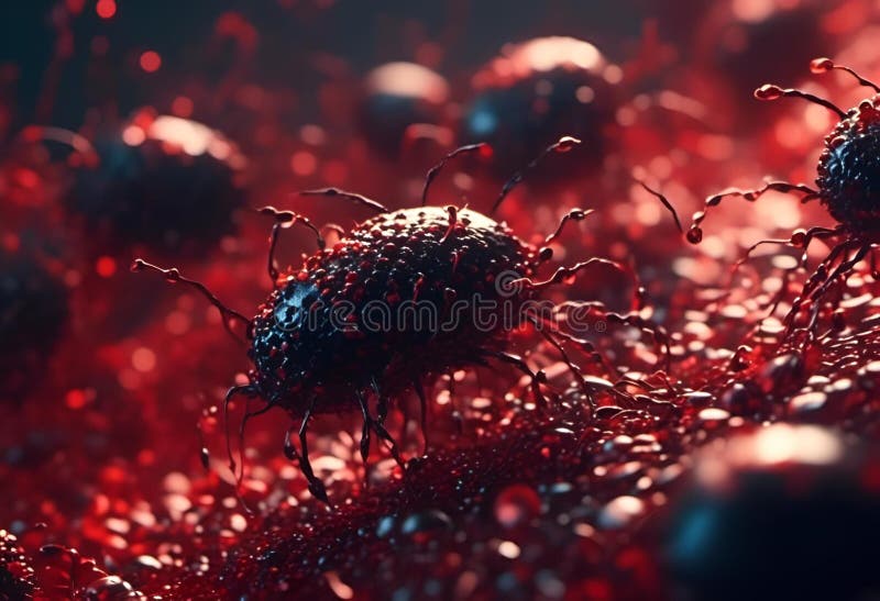 A Virus or Bacteria in a Red Environment, Showing Intricate Details and ...