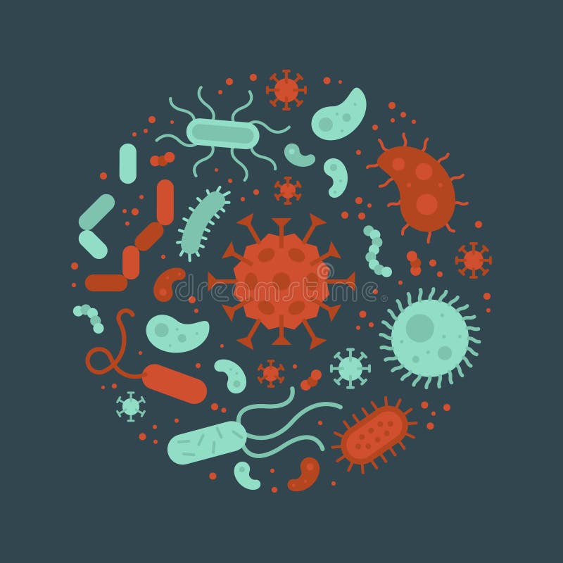 Virus and Bacteria Round Design, Flat Style Stock Vector - Illustration ...