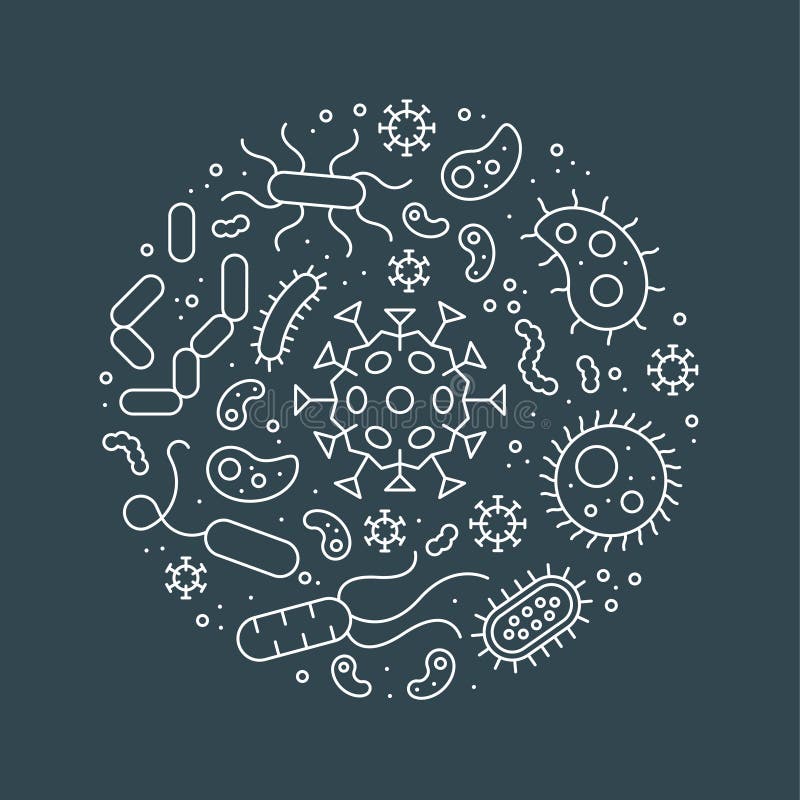Virus and Bacteria Round Design, Line Style Stock Vector - Illustration ...