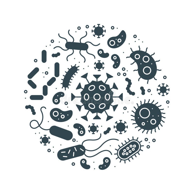 Virus and Bacteria Round Design, Solid Style Stock Vector ...
