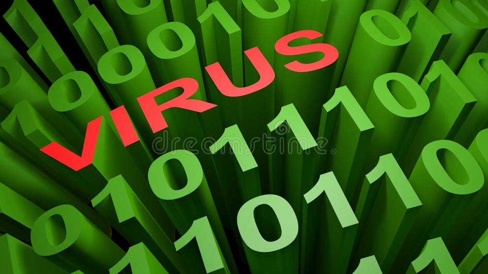 VIRUS in the Binary Code - 3D Rendering Stock Illustration ...