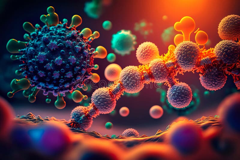 Virus Cell Attack Blood Cell and Neuron.Generative AI Stock ...