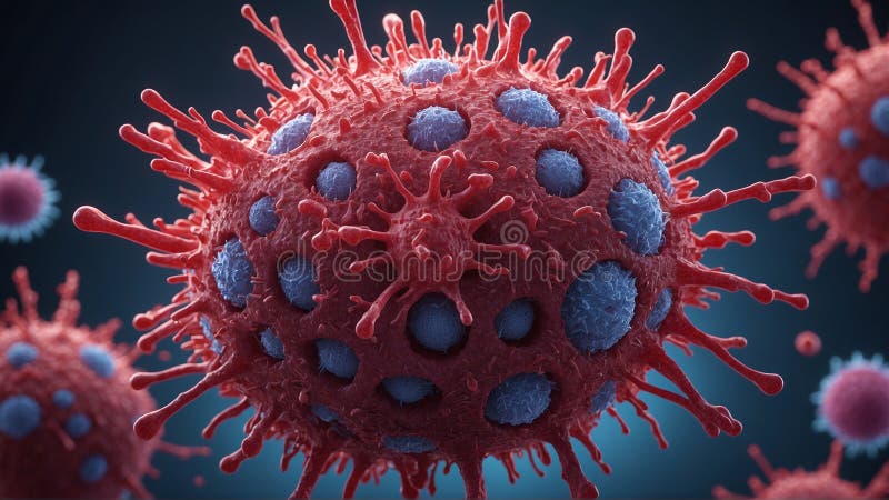 Virus Cell in Blood Under the Microscope. Engineered Virus. Abstract ...