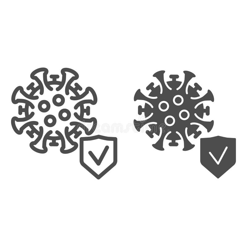 Virus Cell with Check Mark Line and Solid Icon, Covid-19 Concept ...