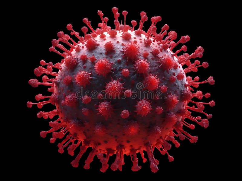 Virus Cell with Red Spikes Infectious Pathogen Closeup Illustration ...