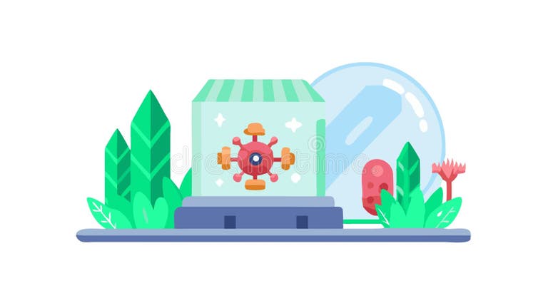 Virus Cell Trapped Inside a Glass Display Case or Lab Jar, Vector ...