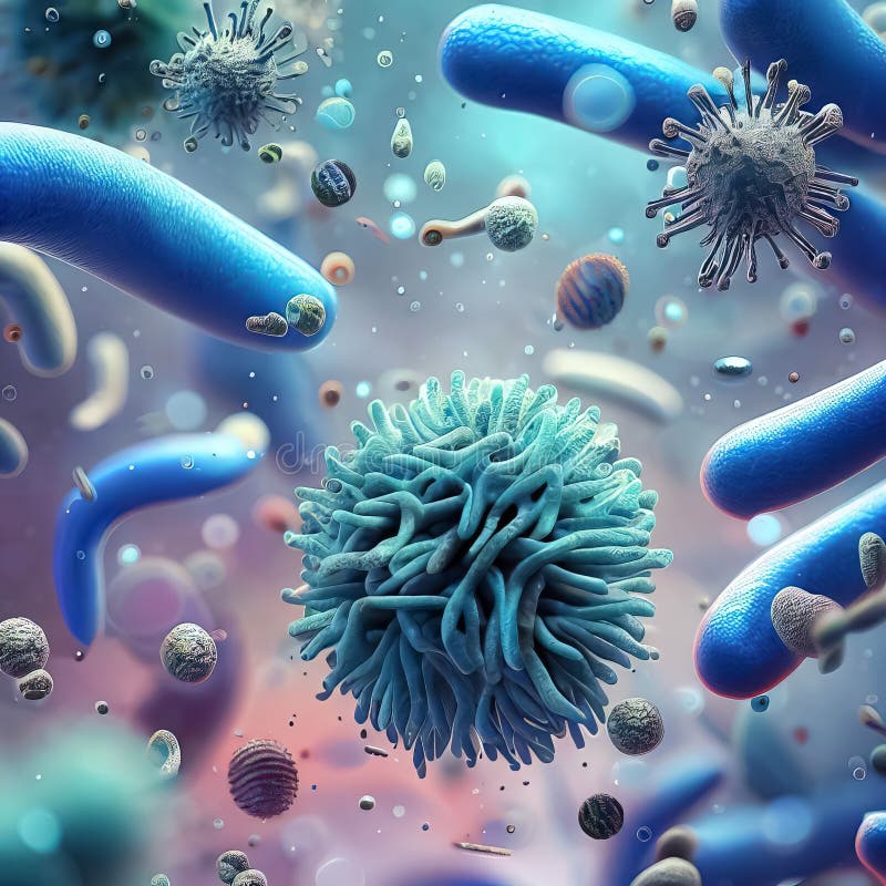 Virus Cells and Bacteria on Abstract Background. Generative AI Stock ...