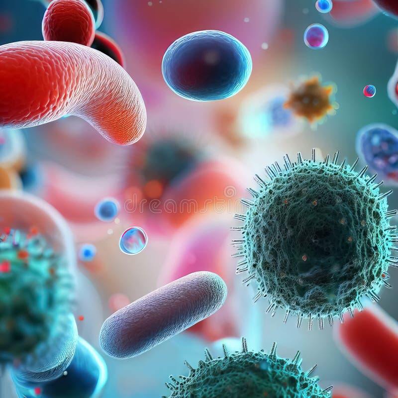 Virus Cells and Bacteria on Abstract Background. Generative AI Stock ...