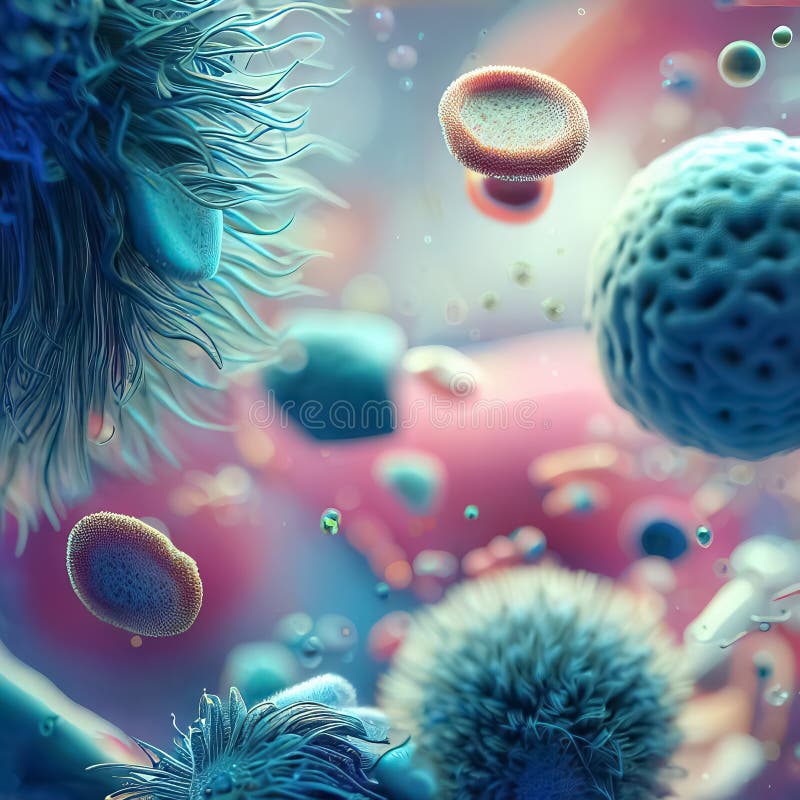 Virus Cells and Bacteria on Abstract Background. Generative AI Stock ...