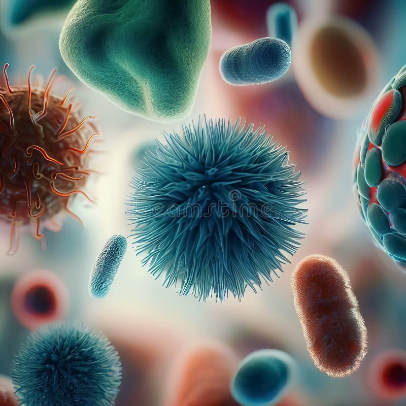 Virus Cells and Bacteria on Abstract Background. Generative AI Stock ...