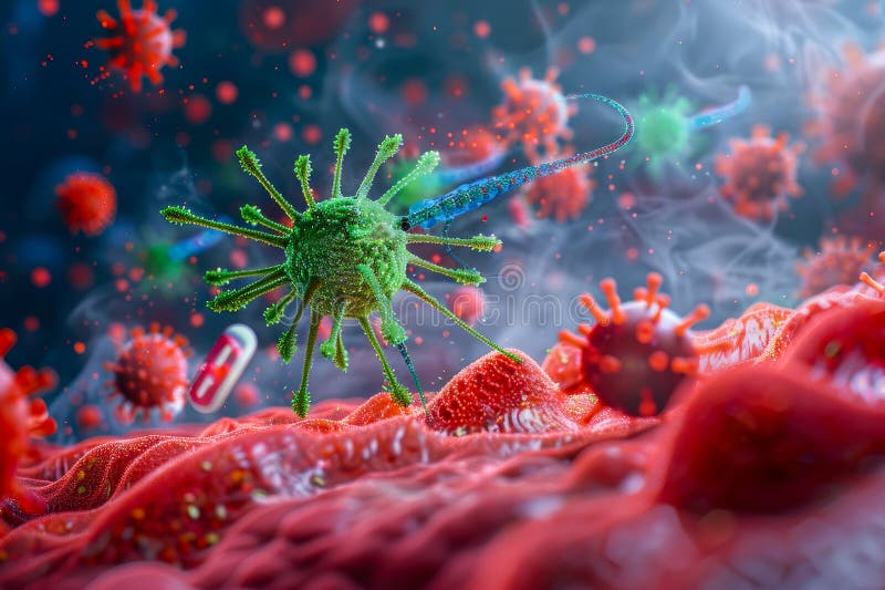 Virus Cells or Bacterias Under Microscope. Germs Microbe Microorganism ...