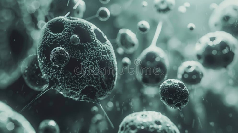 Virus Cells Digital Render, Microscopic View of Floating Germs ...