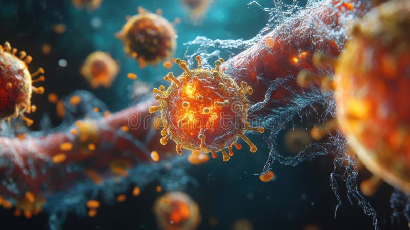 Virus Cells Microscopic View. Germs Infecting Organic Tissue. Science ...