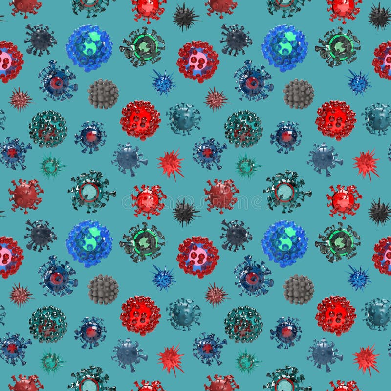 Virus Cells Seamless Pattern on Turquoise Background Stock Illustration ...
