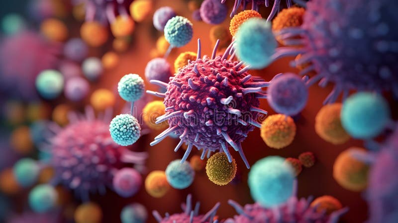 Virus Cells Under Microscope, Ultra Realistic Stock Photo - Image of ...