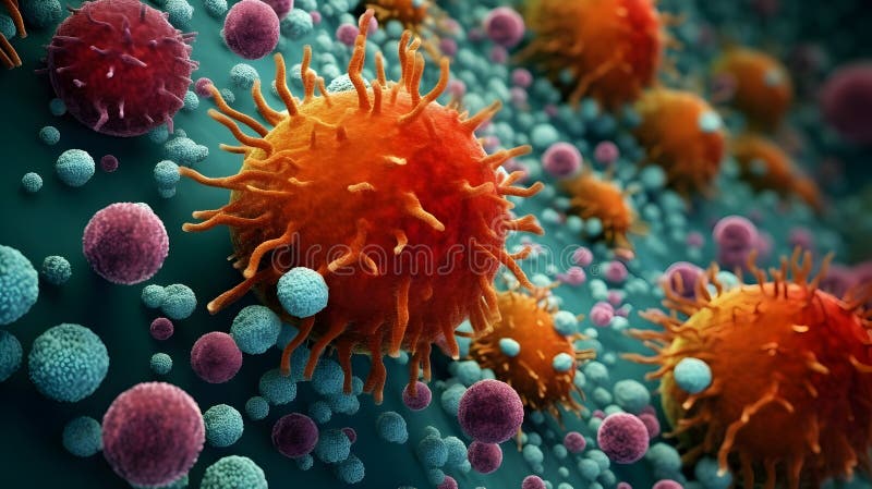 Virus Cells Under Microscope, Ultra Realistic Stock Photo - Image of ...