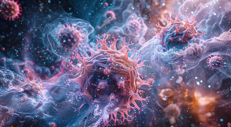 Virus with Cellular Structures, Microscopic Pathogens Stock Image ...