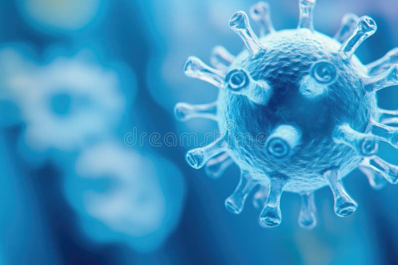 Virus Chaos: Detailed Microview of a Virus Particles in Blue Stock ...